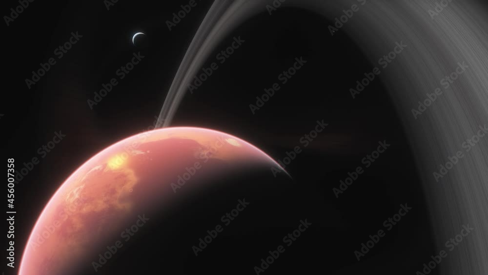 Alien exoplanet in another solar system with beautiful rings. Planet in ...