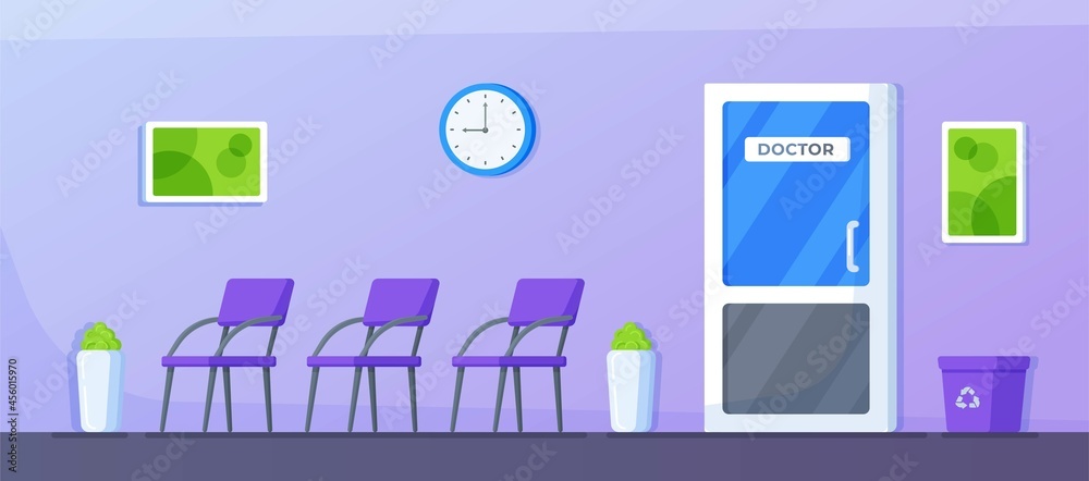 Vector illustration of doctor's surgery. Interior of the corridor to ...