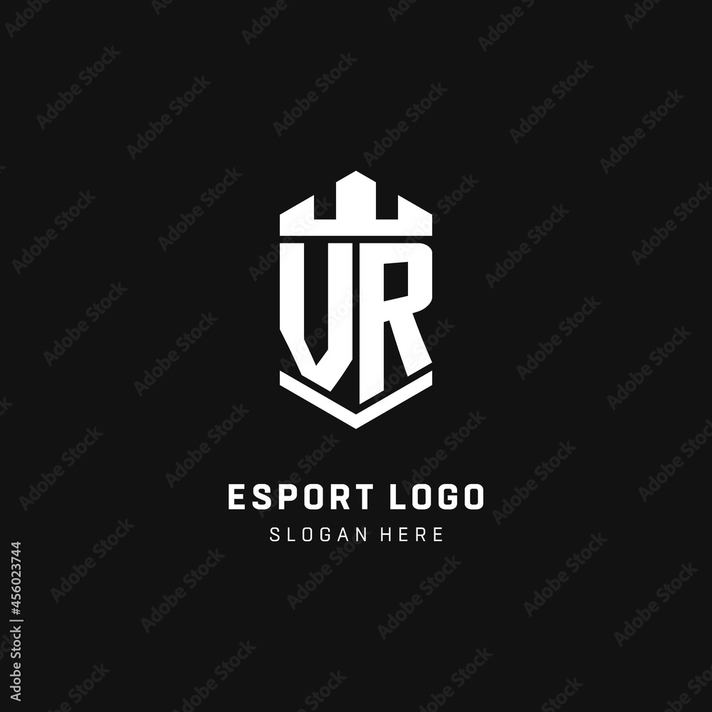 VR monogram logo initial with crown and shield guard shape style Stock ...