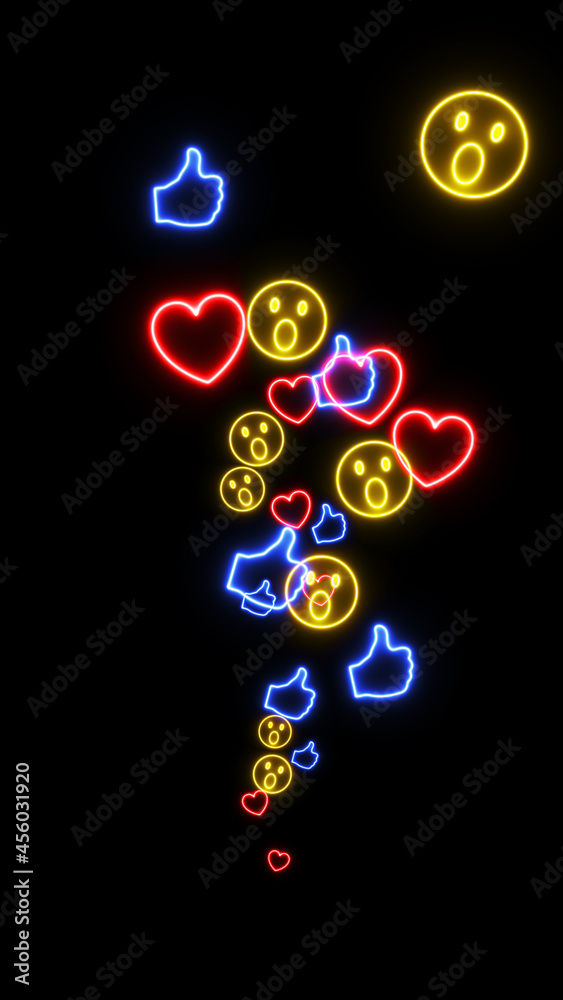 A steady upward stream of neon blue like yellow OMG and red heart ...
