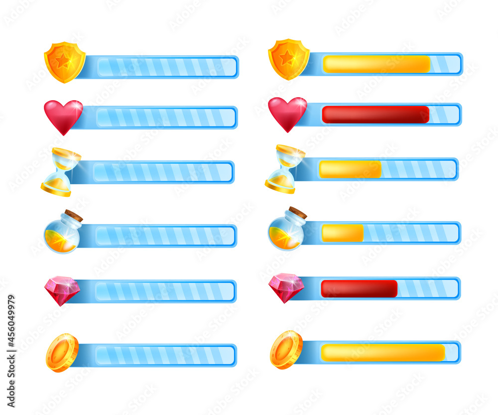 Game bar vector icon set, UI progress energy design kit, mobile app ...