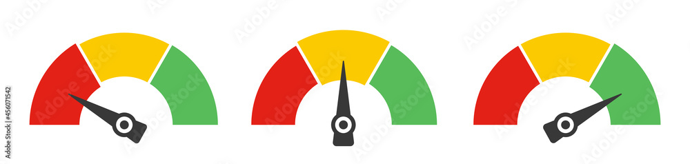 Color speedometer indicators set. Speedo flat icons isolated. Vector ...
