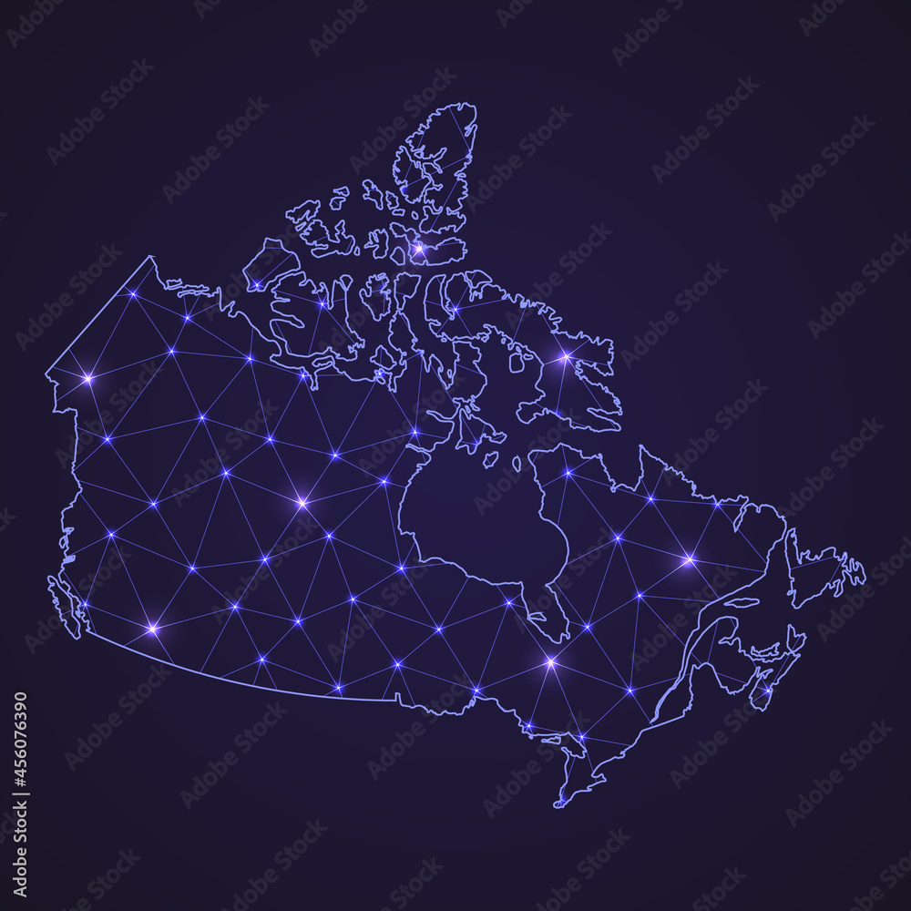 Digital network map of Canada. Abstract connect line and dot Stock ...