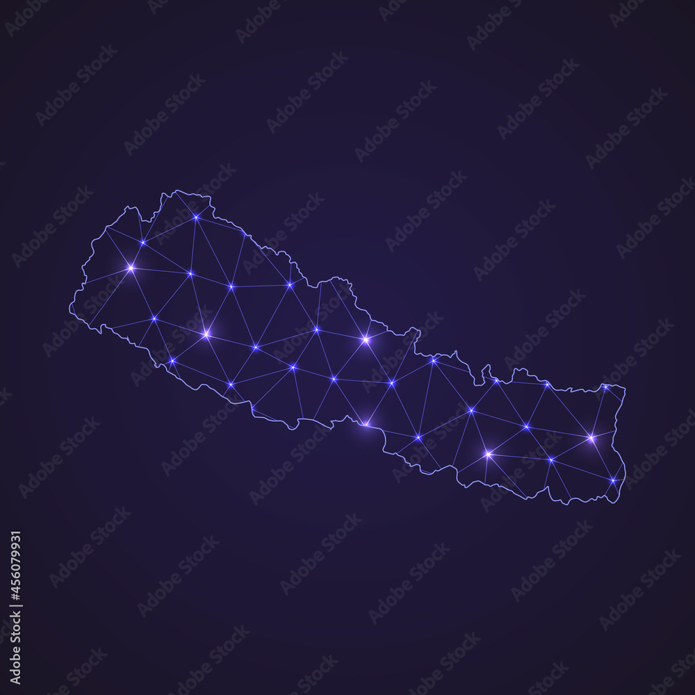 Digital network map of Nepal. Abstract connect line and dot Stock ...