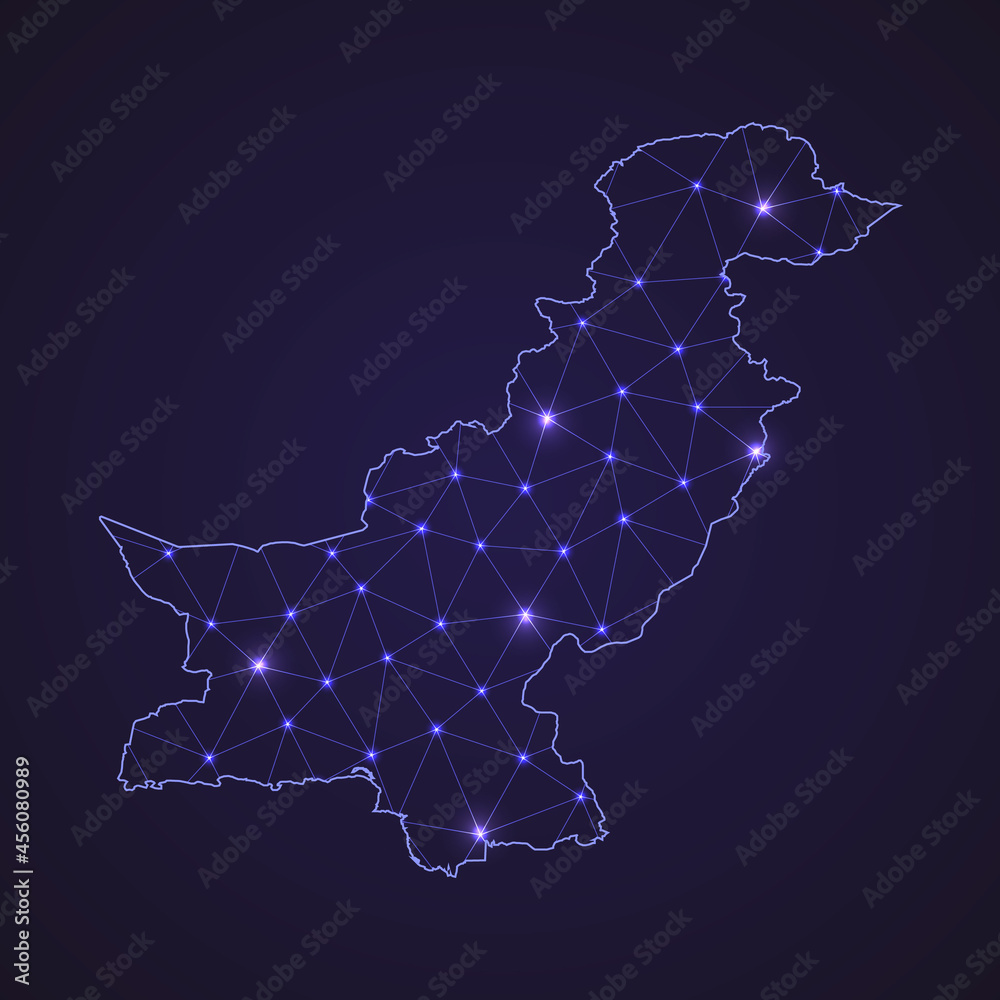 Digital network map of Pakistan. Abstract connect line and dot Stock ...