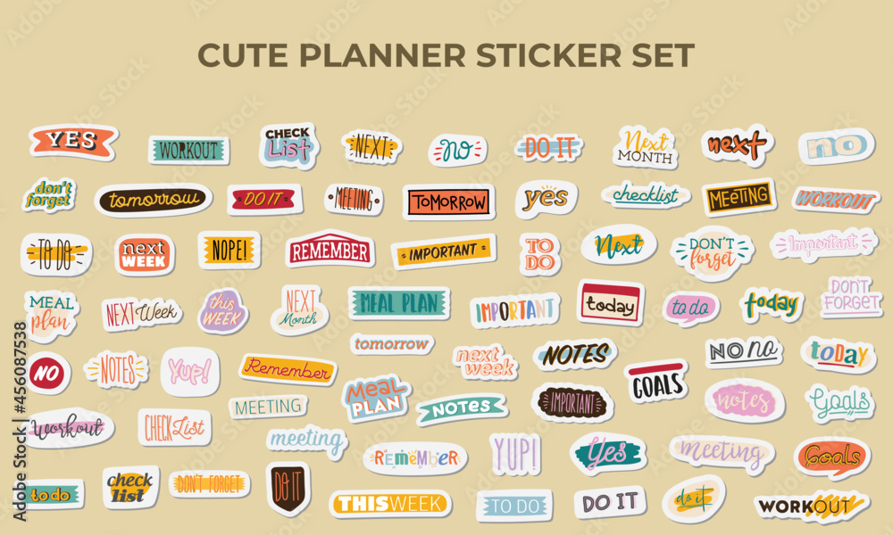 Vetor De Cute Planner Sticker Set Vector Graphic Template Do Stock