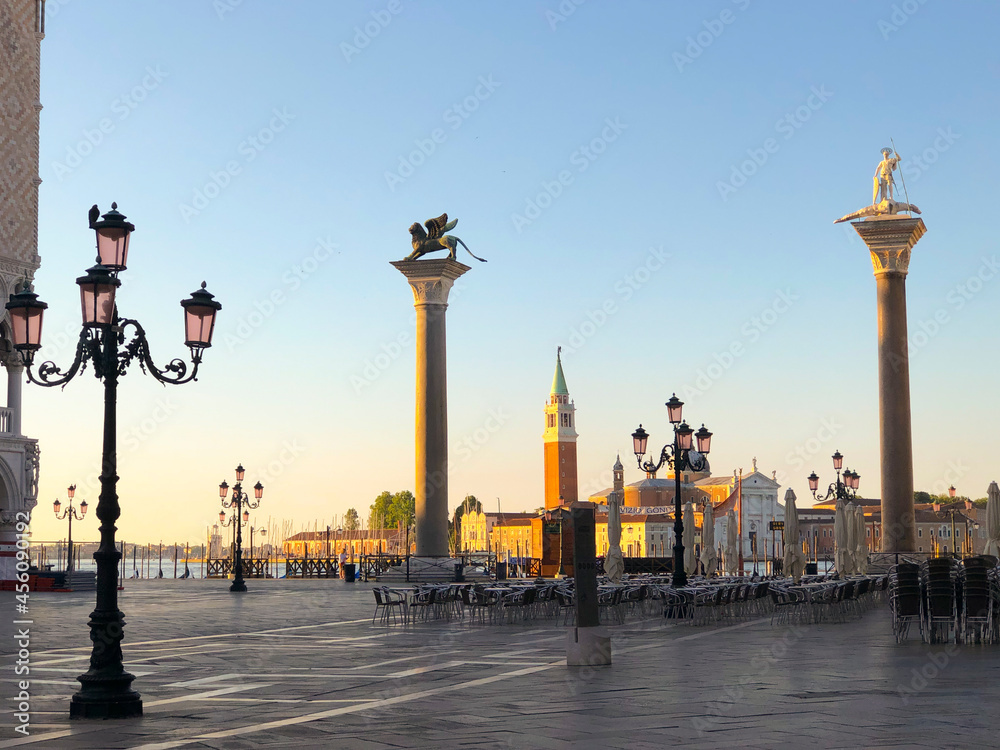 Sculpture of Sacred Teodor - the first patron of Venice standing on a ...