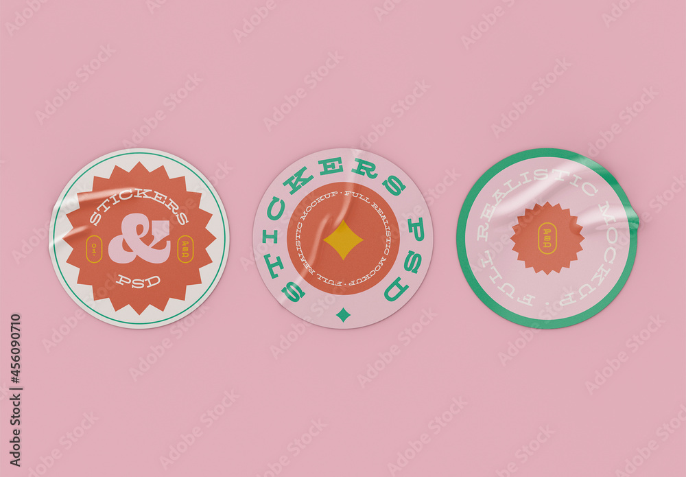Three Round Sticker Mockup Stock Template | Adobe Stock