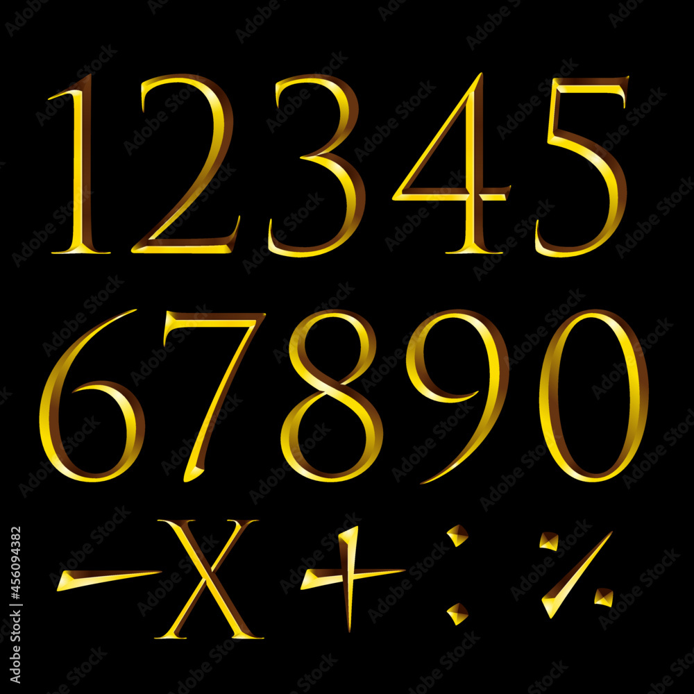 Numbers from 1 to 10 with gold texture on black background. Numbers for ...