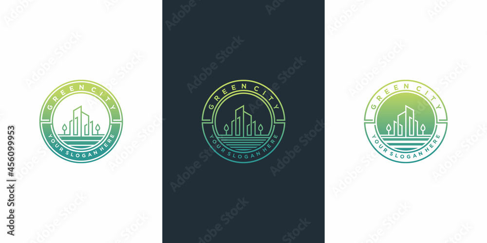 Set of green city logo design collection with modern emblem line art ...