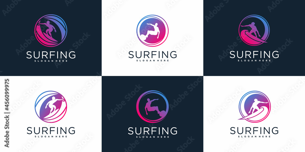 Set of creative surfing logo design collection with luxury gradients ...