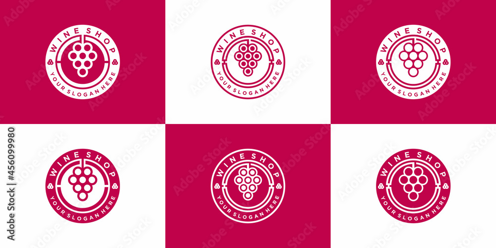 Set of creative wine shop logo design collection with circular emblem ...