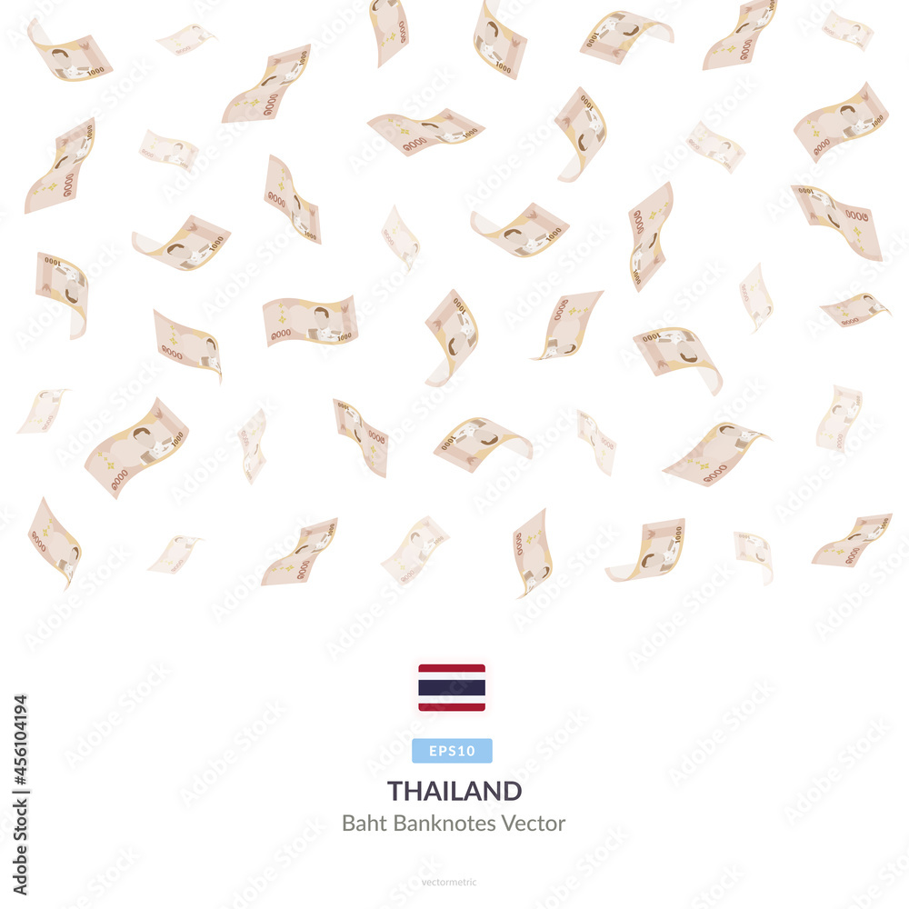 1000 Thai Baht Raining Falling, Thailand Baht Vector Illustration ...