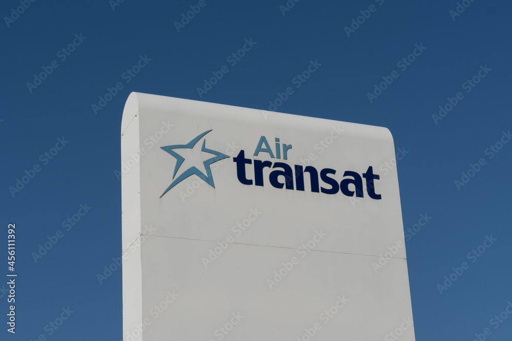 Montreal, QC, Canada - September 4, 2021: Close up of Air Transat sign ...