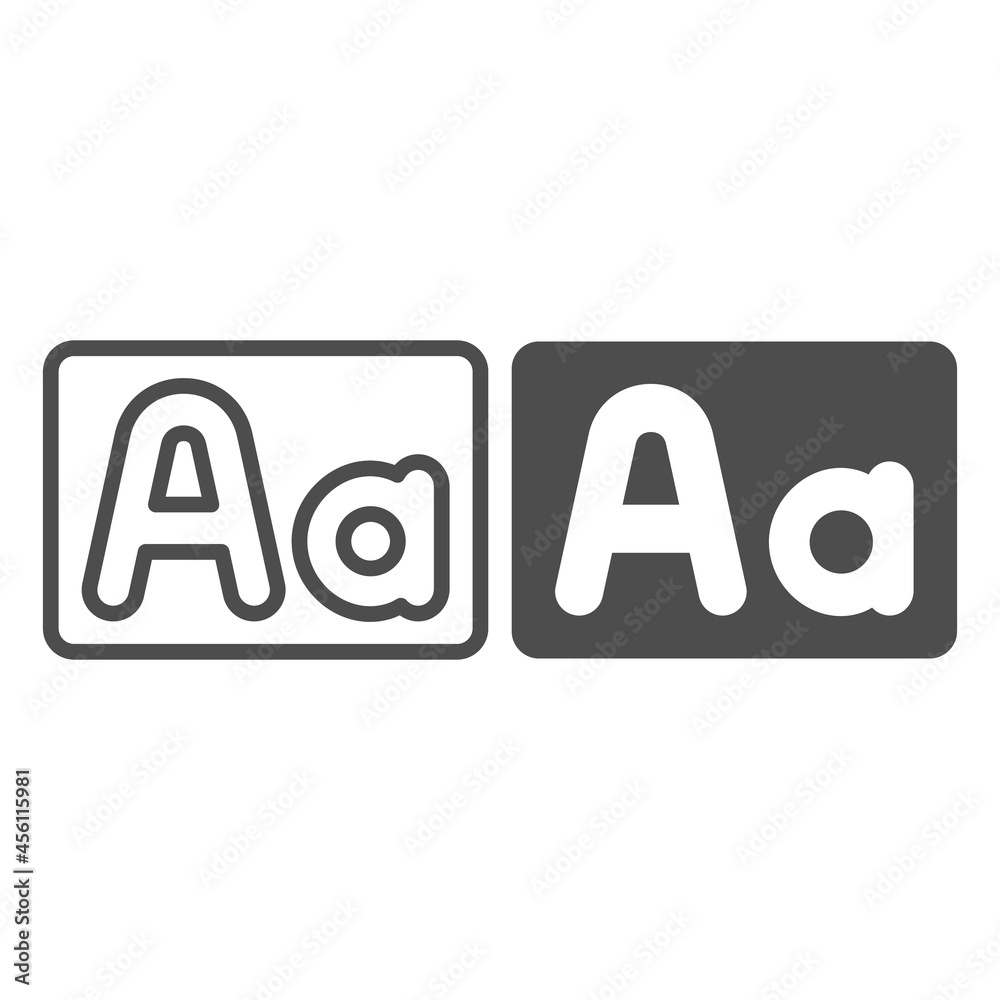 Capital and small letter a, upper and lower case line and solid icon ...