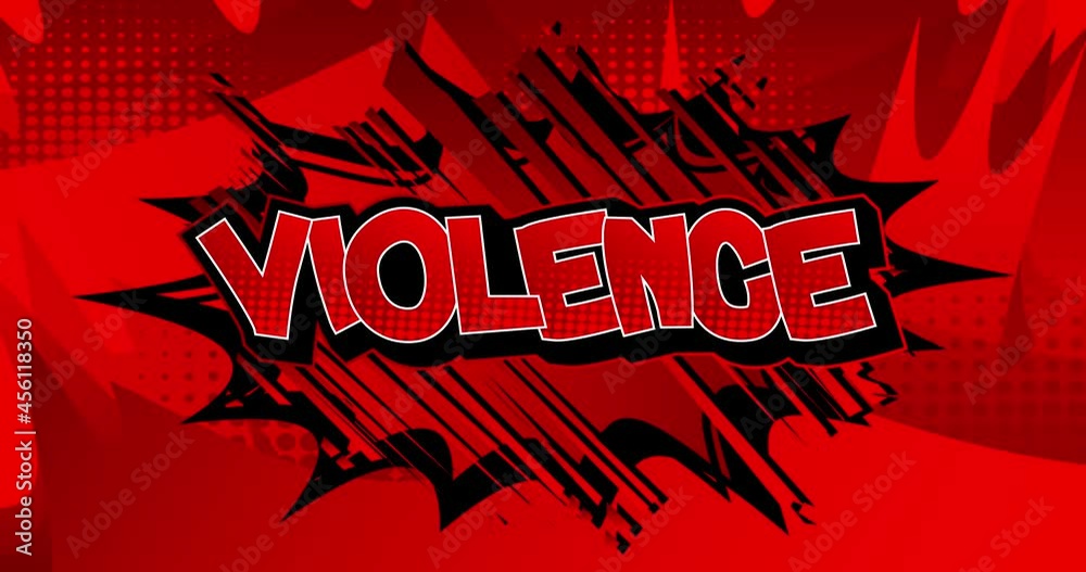 Violence. Motion poster. 4k animated red Comic book word text moving ...