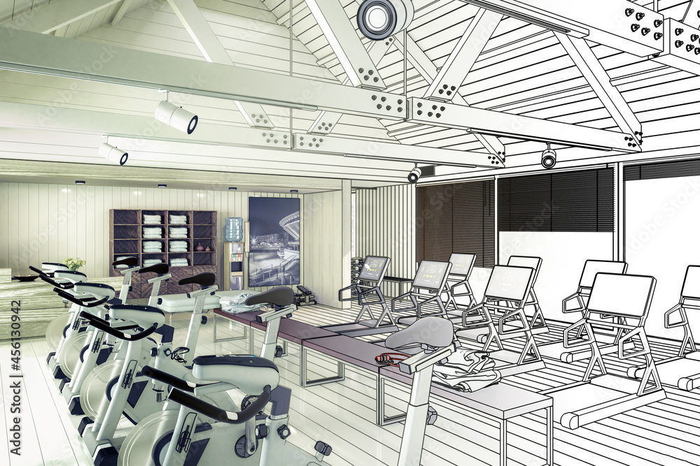 Treadmills & Bikes Inside a Gym (draft) - 3d Visualization Stock ...