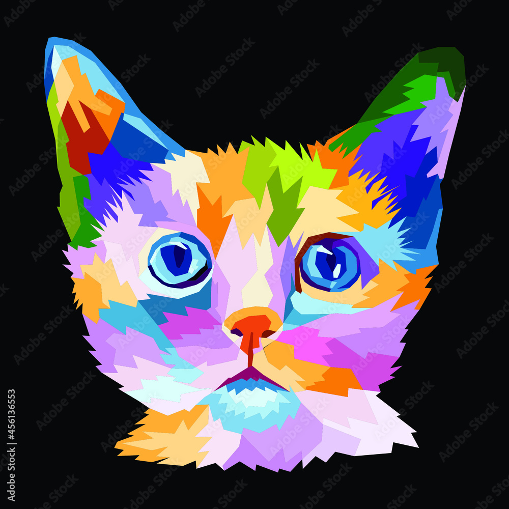colorful cat pop art portrait ready to print isolated decoration poster ...