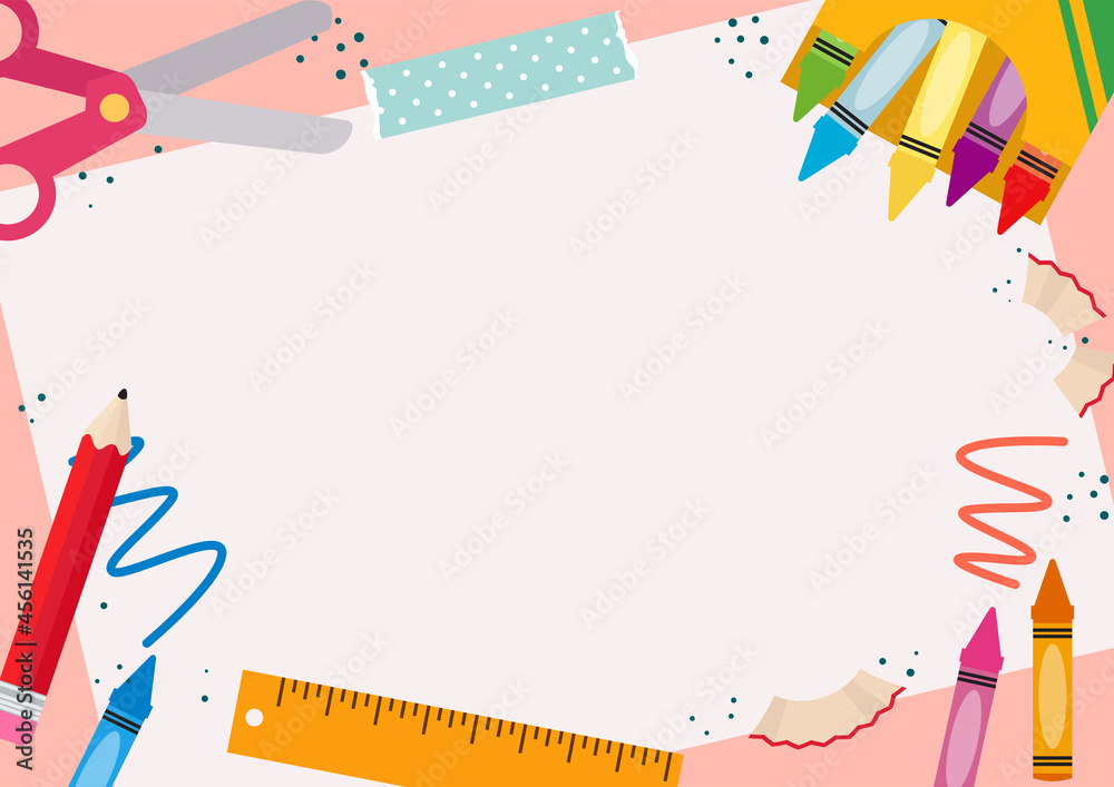 Back to school stationery blank note template. Flat vector cartoon ...