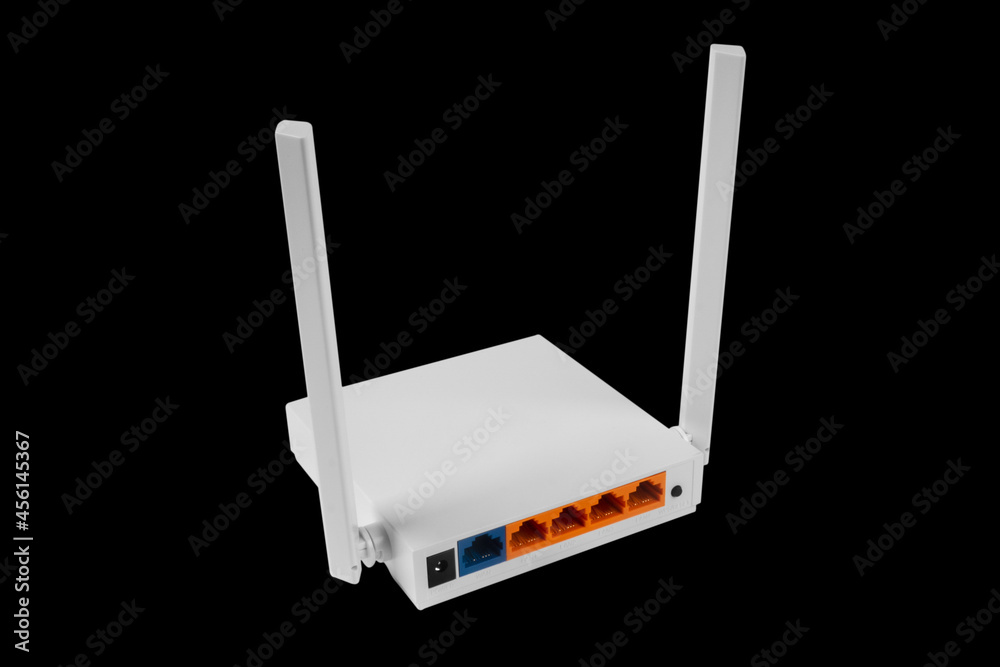 Wireless Wi-Fi router isolated on black background. wifi technology ...