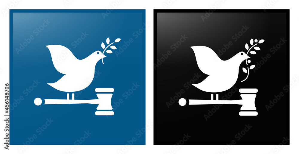 vector illustration of a bird sitting on a hammer. Peace, justice, and ...