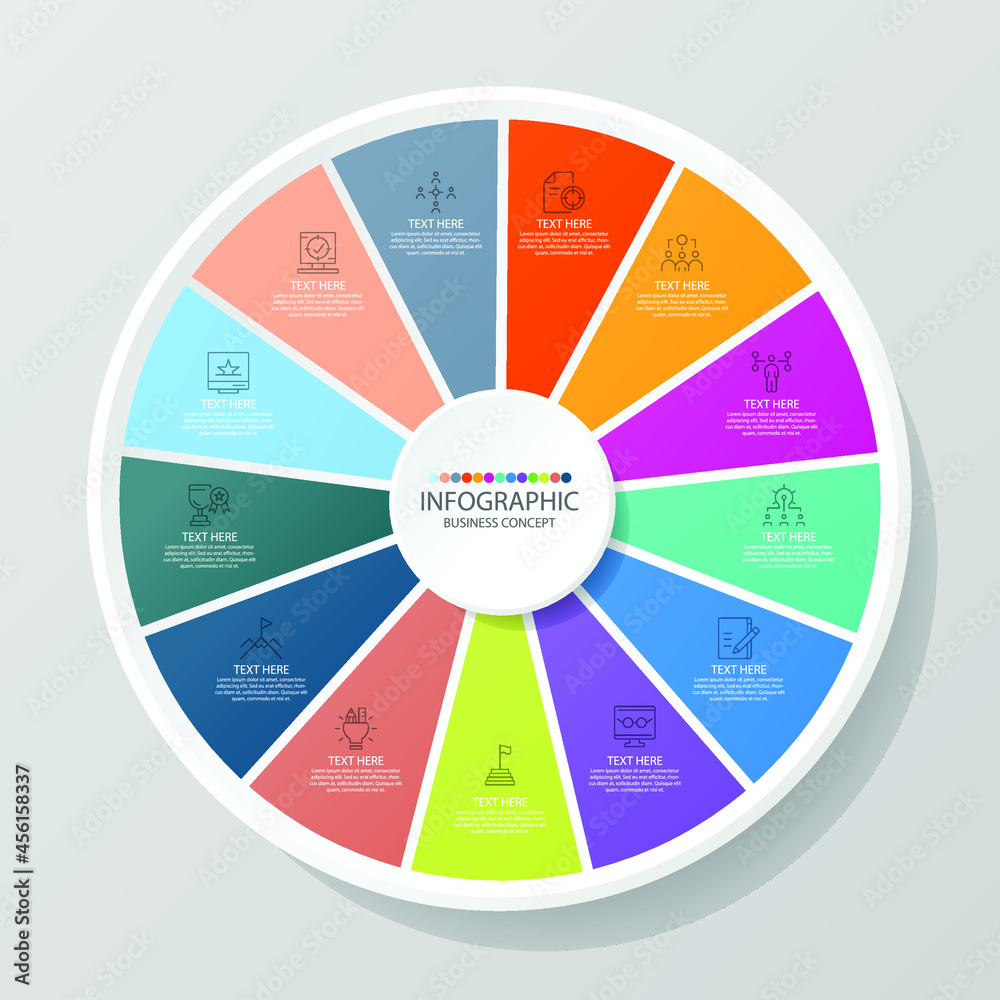 Basic circle infographic template with 13 steps, process or options ...