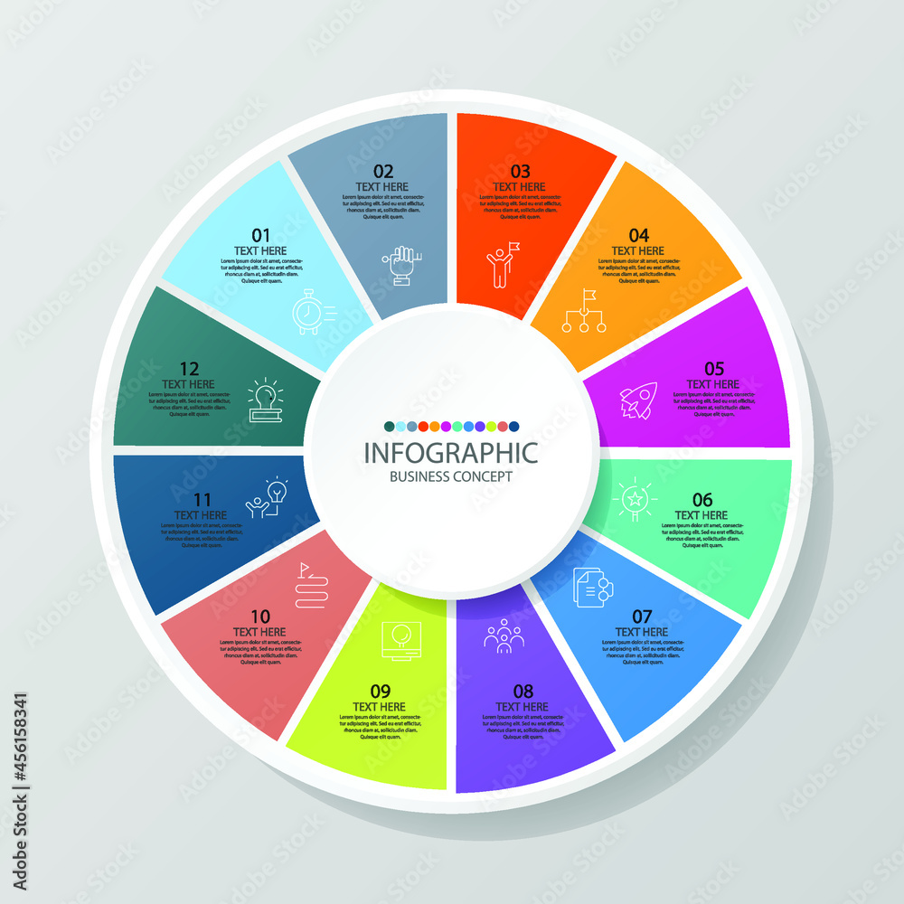 Basic circle infographic template with 12 steps, process or options ...