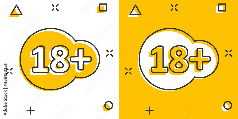 Eighteen plus icon in comic style. 18+ cartoon vector illustration on ...
