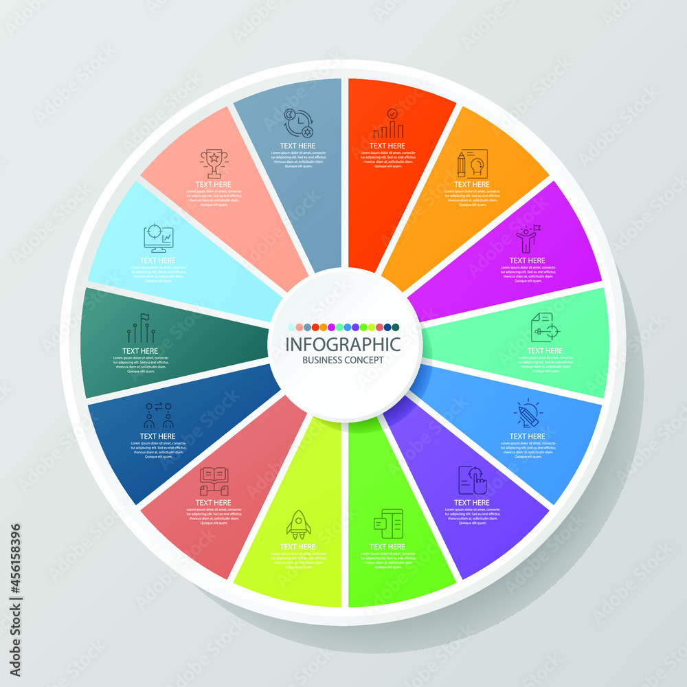 Basic circle infographic template with 14 steps, process or options ...