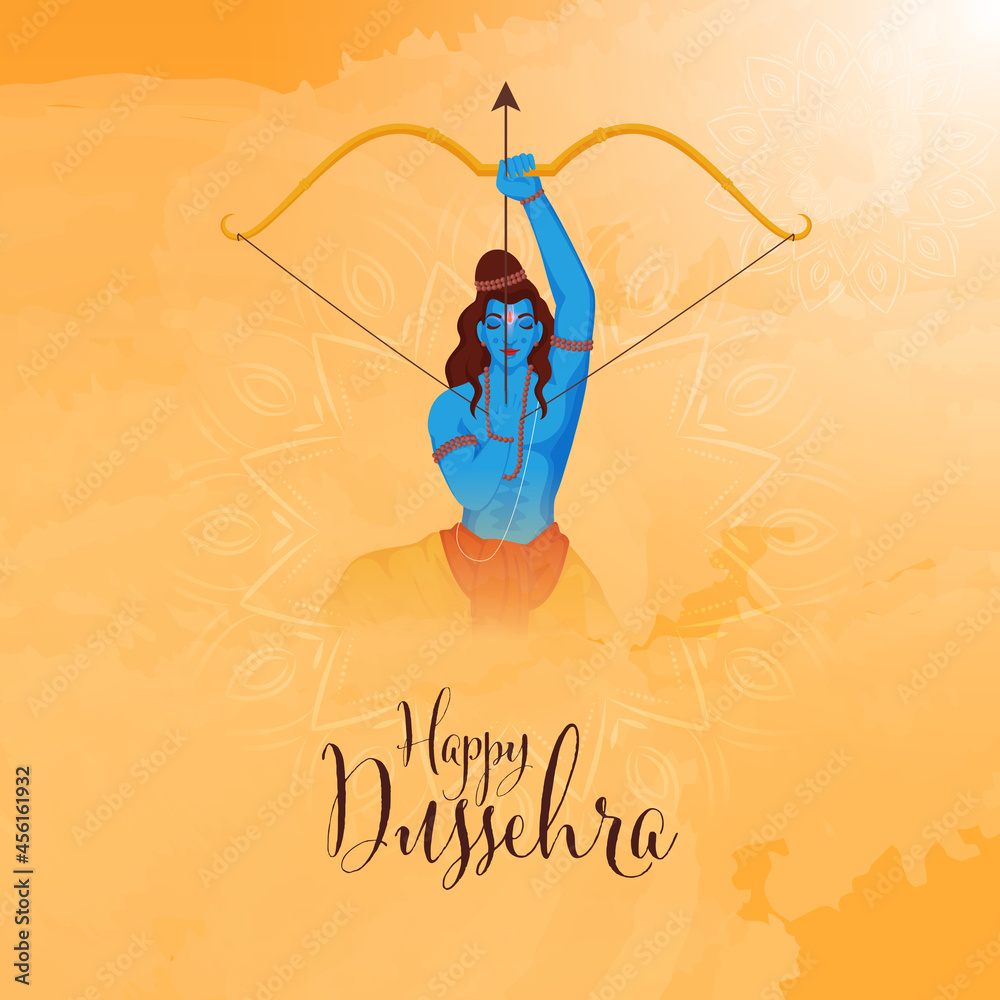 Lord Rama Aiming Through His Weapons On Orange Background For Happy ...