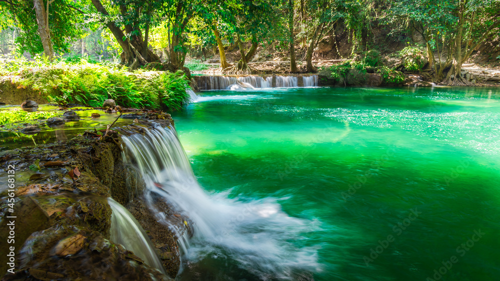Panorama beautiful fresh green nature view scenic landscape waterfall ...