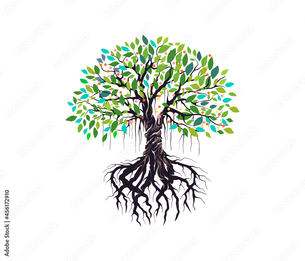 Banyan tree logo. ficus benghalensis vector illustration hand drawing ...