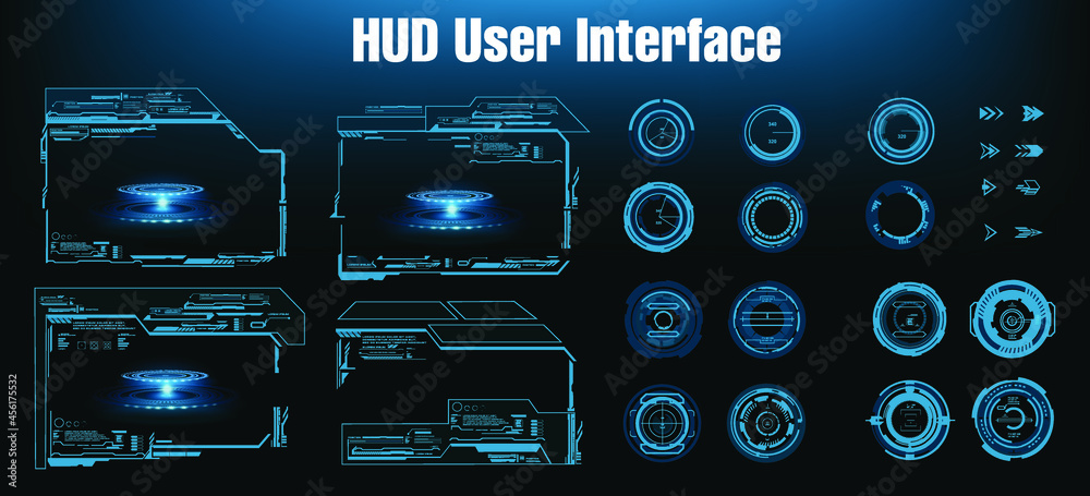 Game futuristic user interface HUD. Windows and frames with cyber-style ...