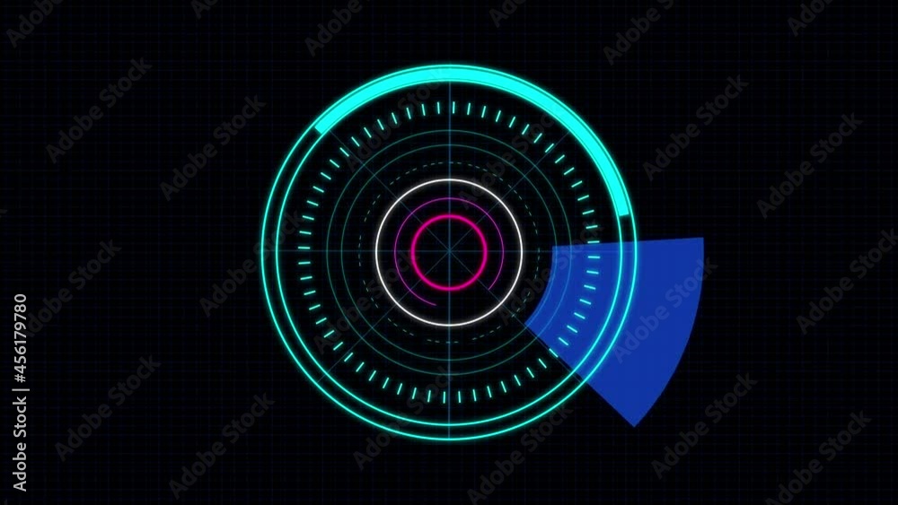 Radar HUD Screen Animation 4K. Motion graphic of colorful sonar radar ...