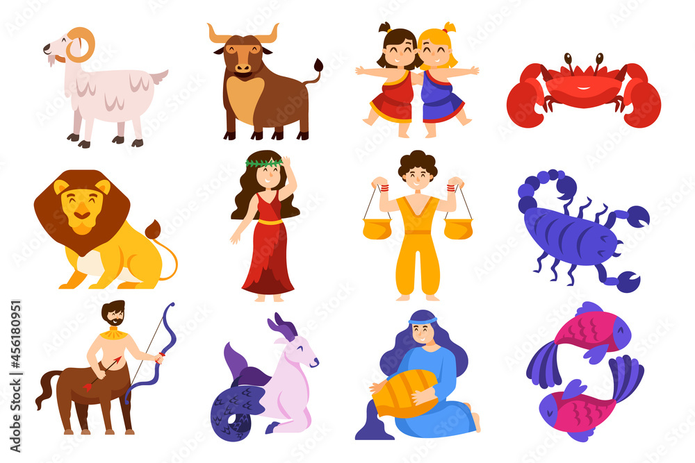 Cartoon style zodiac sign set Vector illustration. Stock Vector | Adobe ...