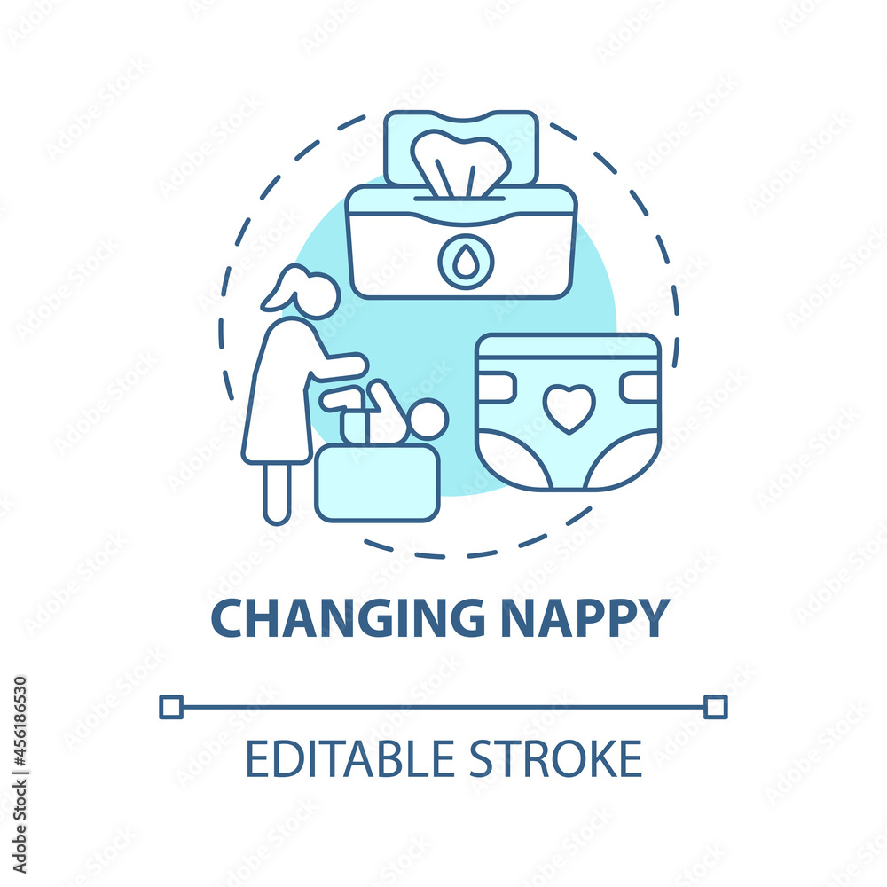Changing nappy blue concept icon. Child nursing abstract idea thin line ...