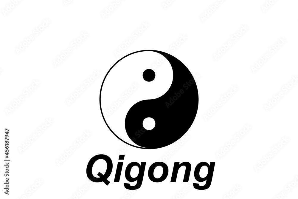 Artistic design “Qigong” text under Taoism Yin Yang ball symbol ...