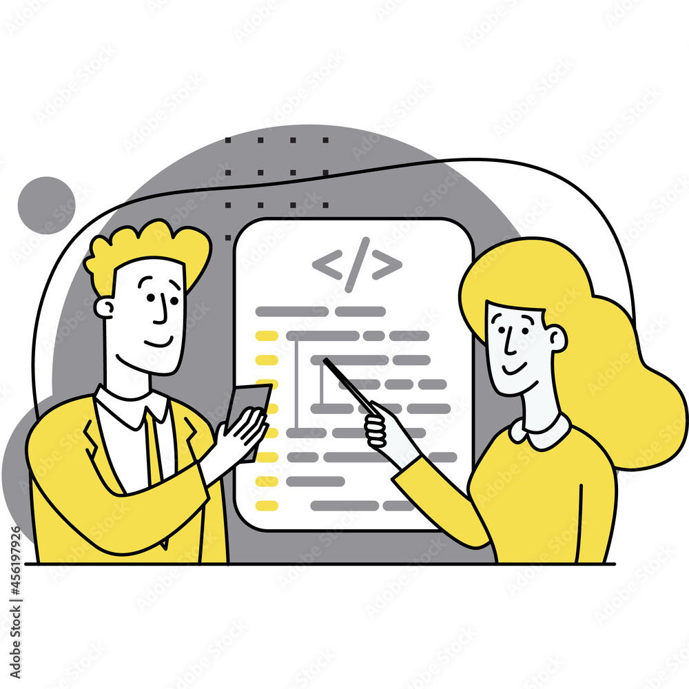 Concept of script coding, programming. A programming language. Programmer working on web ...