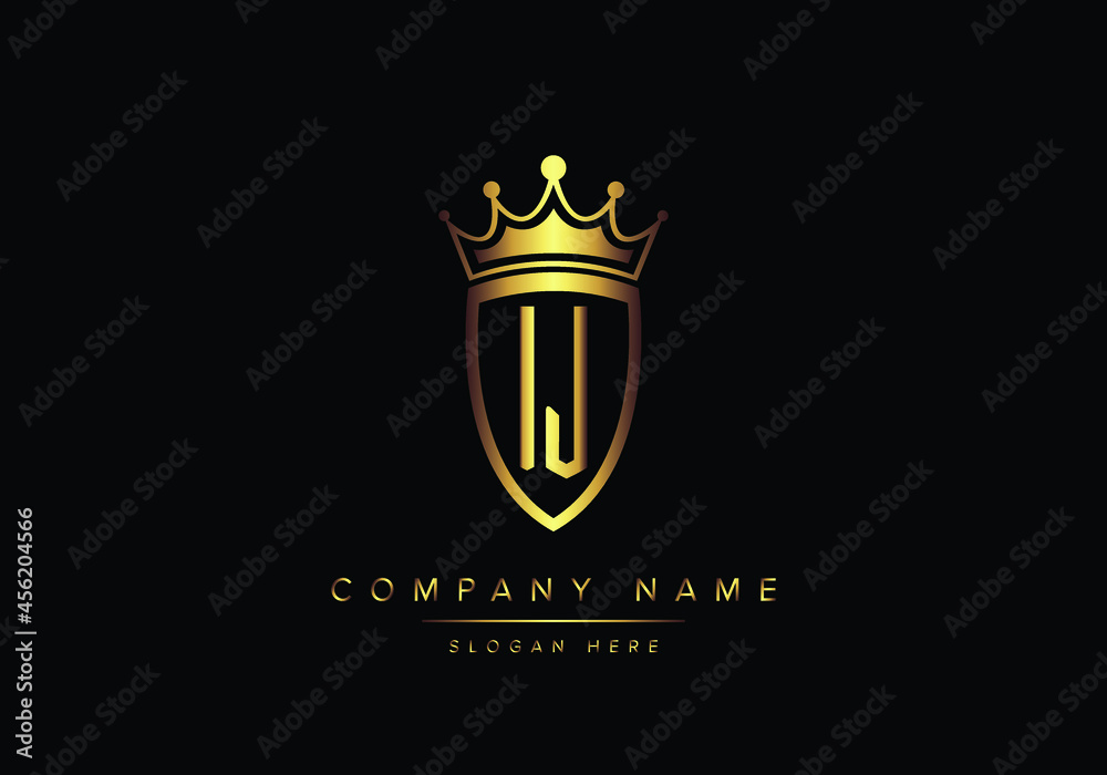 Alphabet letters IJ monogram logo, gold color, shield style, luxury ...