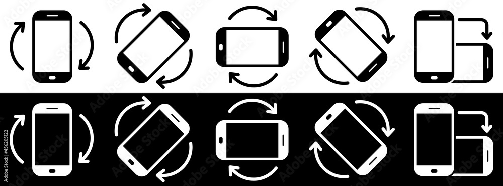 Set of rotate smartphone vector icons. Mobile phone screen rotation ...