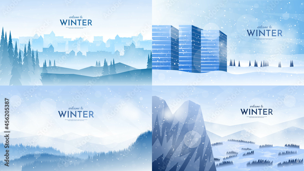 Vector illustration. Flat winter landscape. Simple snowy backgrounds ...