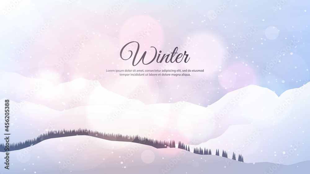 Vector illustration. Flat landscape. Snowy background. Snowdrifts ...