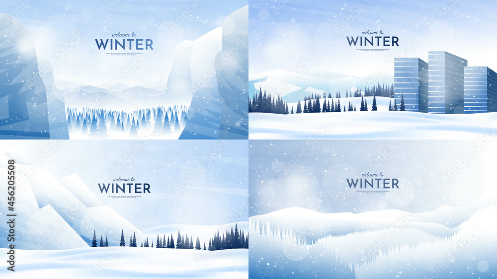 Vector illustration. Flat winter landscape. Simple snowy backgrounds ...