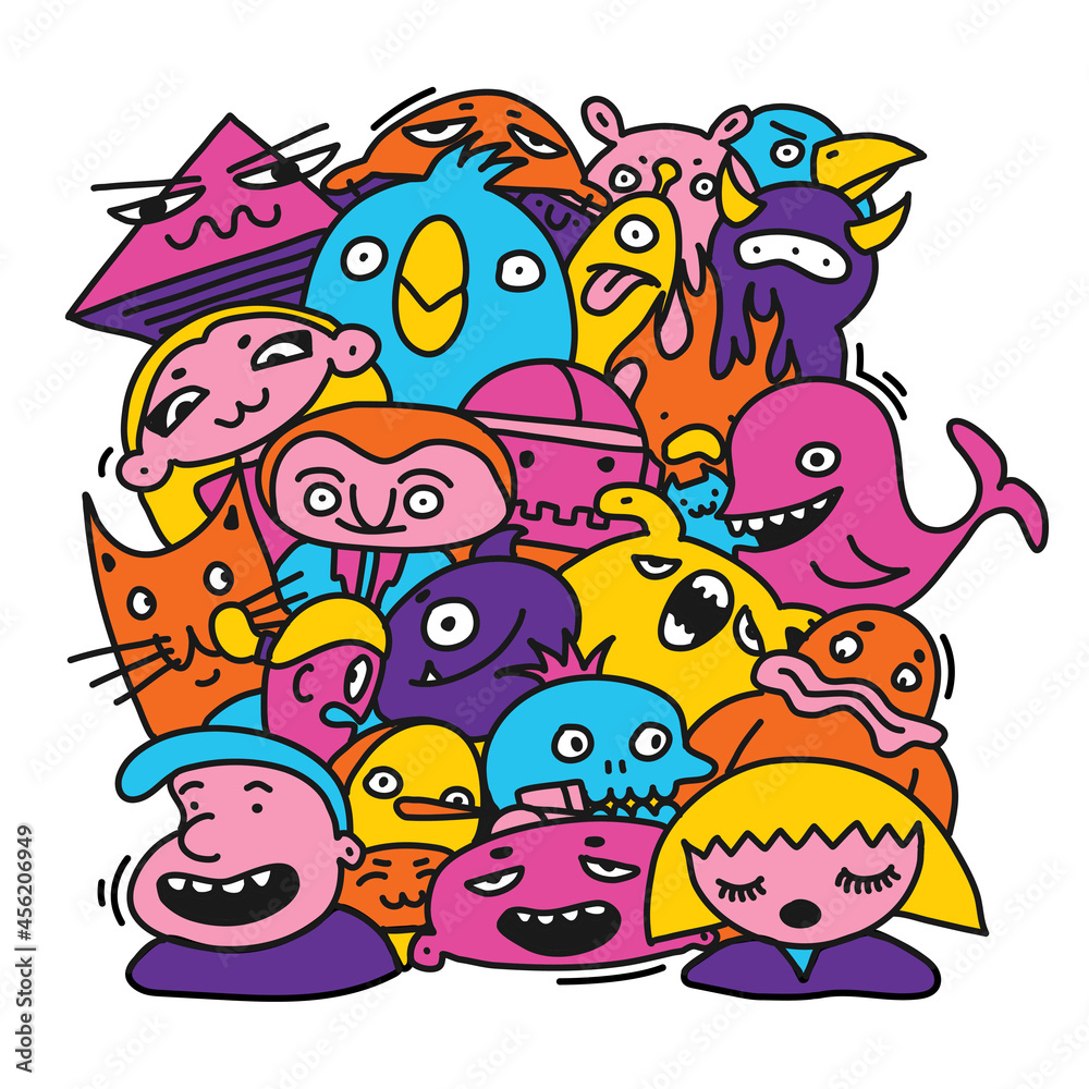 Childrens multi-colored characters, vector illustration. Drawings with ...