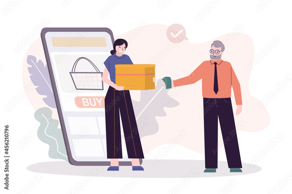 Vecteur Stock Female deliverer shipping purchase to grandfather ...