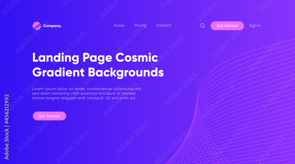 Minimal Landing page template with a linear wave. Blue and purple ...