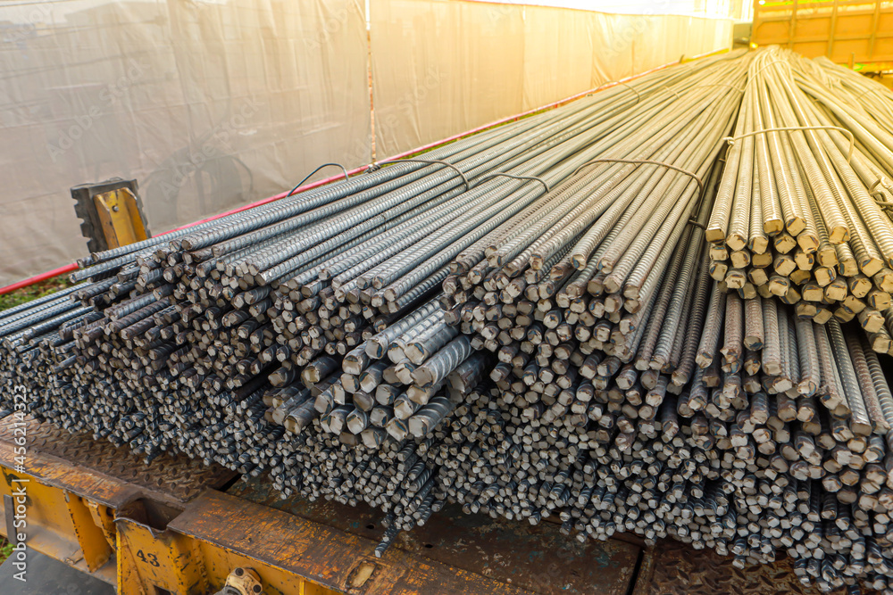 Construction worker Making Reinforcement steel rod and deformed bar ...