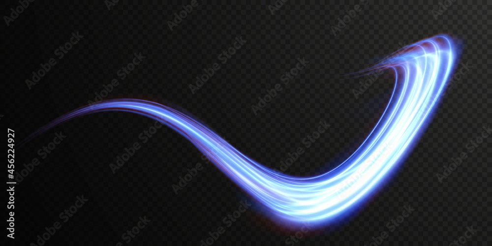 Luminous blue wavy line of light on a transparent background. pink ...