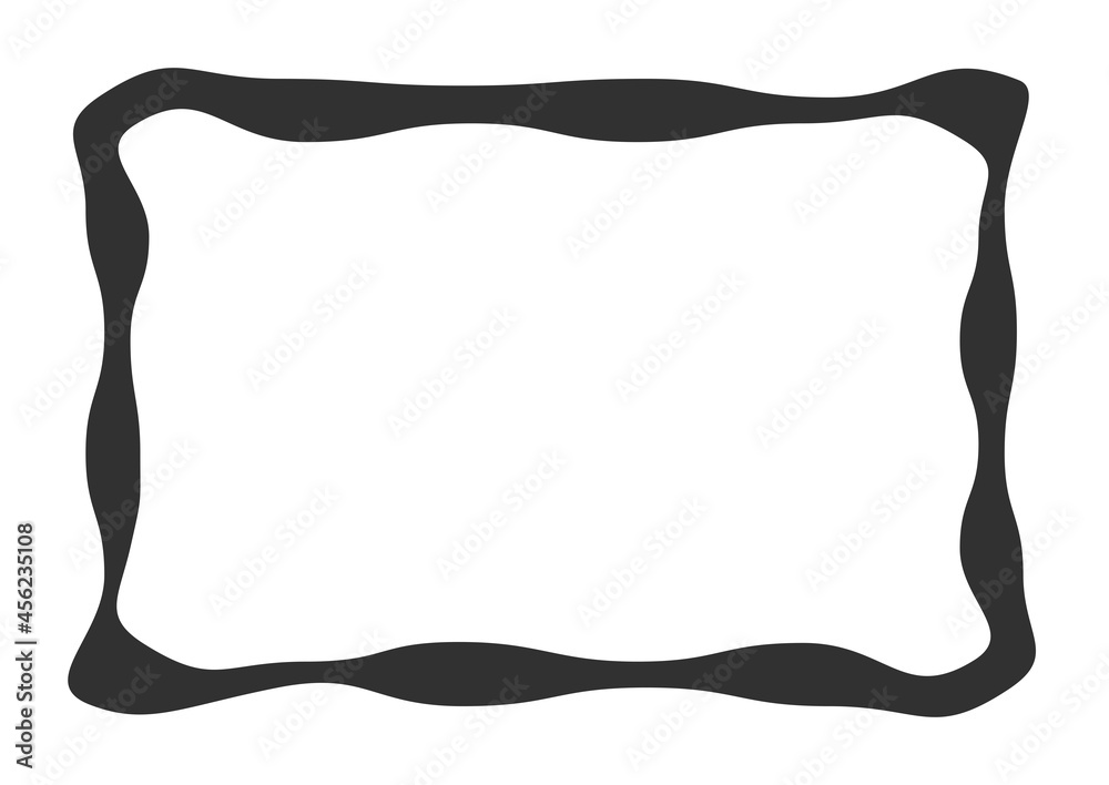 Black square vector frame on white background. Curved line, wavy edge ...