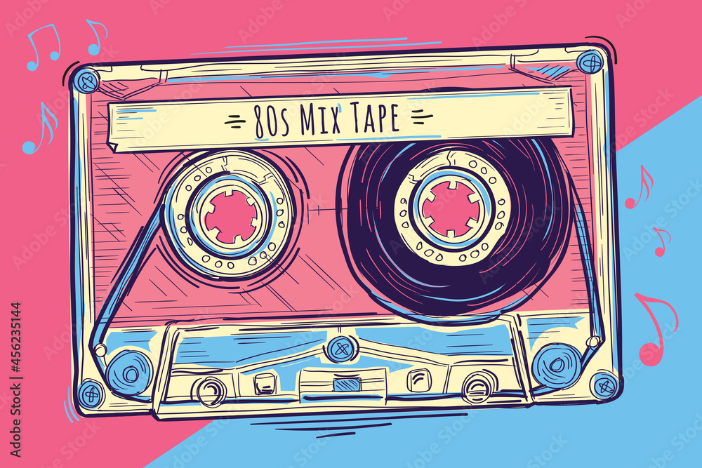 80s mix tape - colorful musical audio cassette design Stock Vector ...
